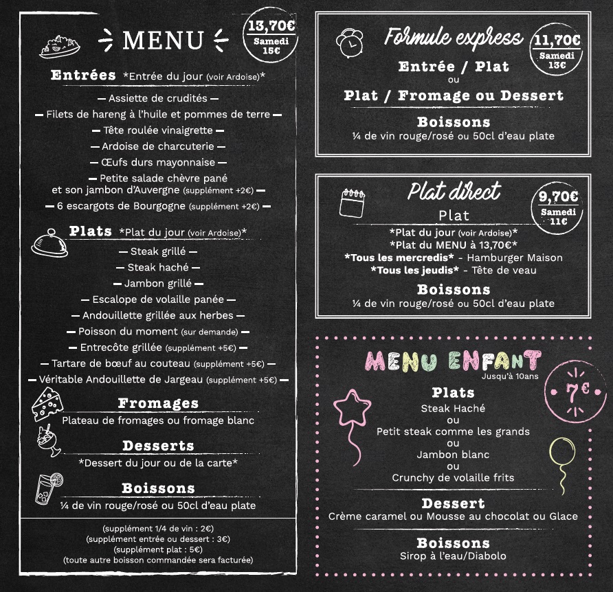 La carte – Café de la Gare